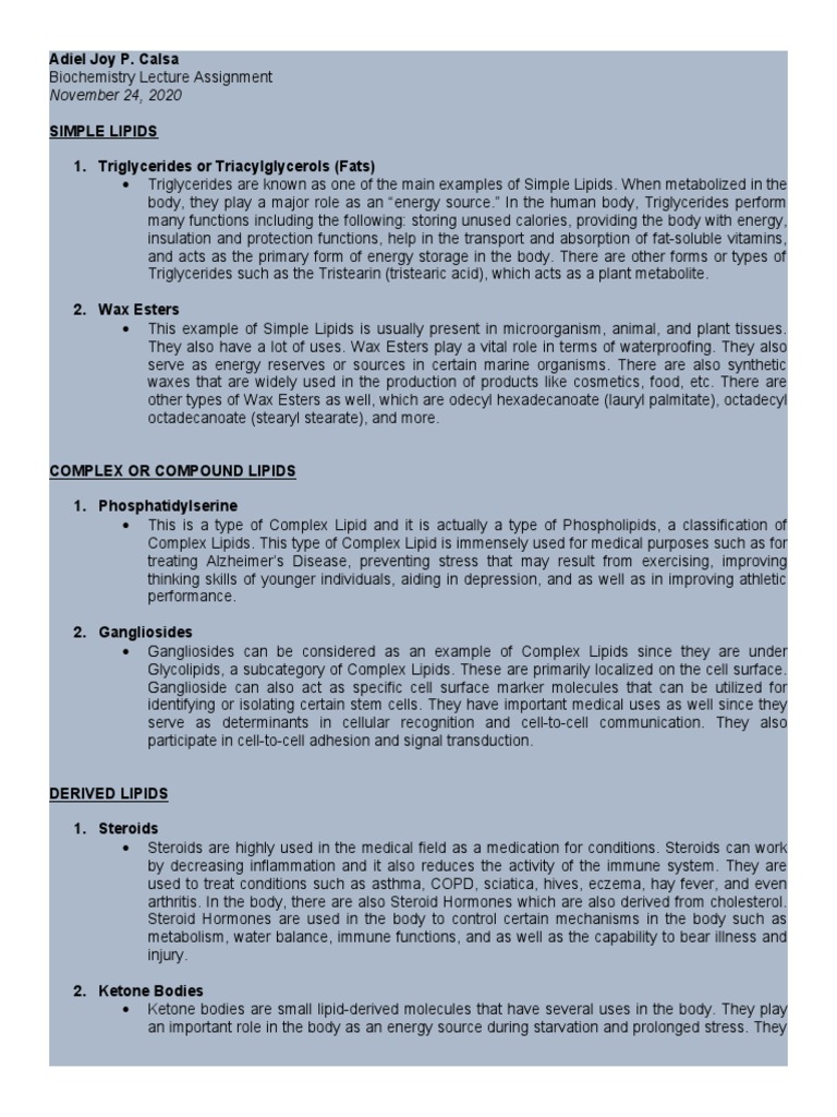 Classification of Lipids and Their Examples | PDF | Steroid Hormone | Lipid