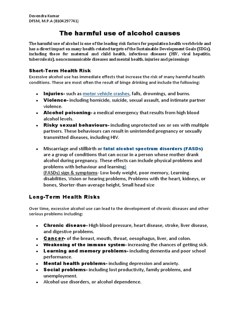 The Harmful Use of Alcohol Causes: Short-Term Health Risk | PDF