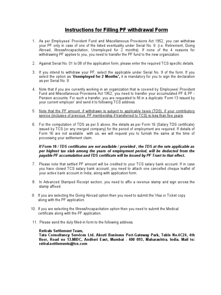 PF Withdrawal Process and Requirements | PDF | Taxation | Pension