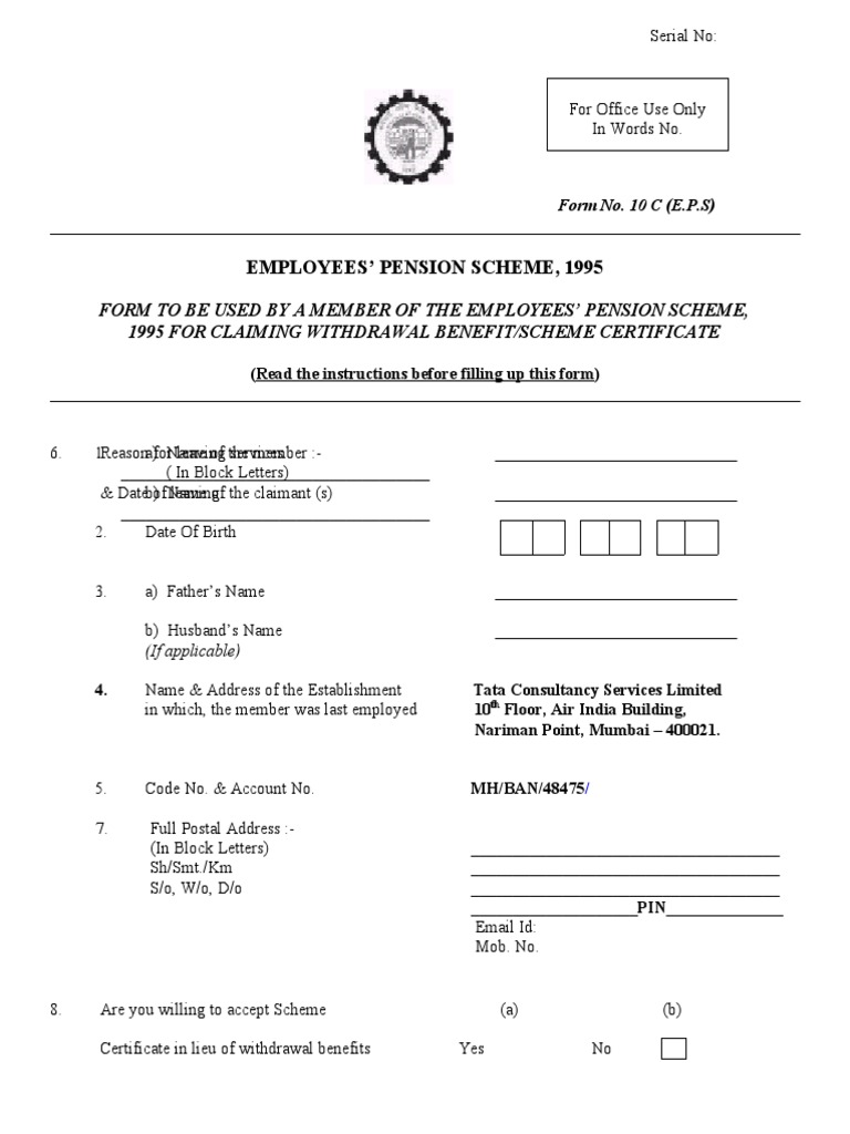Artifact 5 - Employee Pension Scheme Form 10 C | PDF | Money Order | Cheque