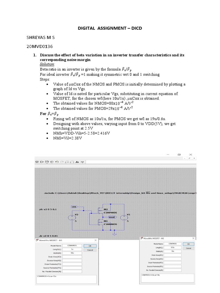 Shreyas M S 20MVD0136: Digital Assignment - Dicd | Download Free PDF | Mosfet | Digital Electronics