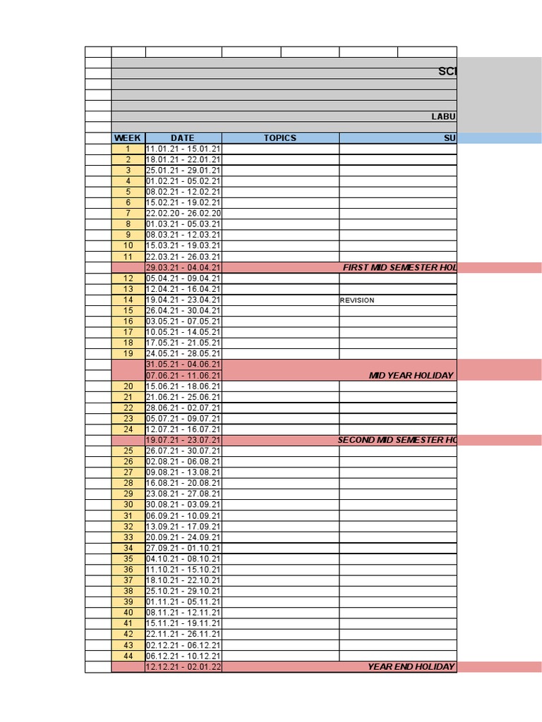 Scheme of Work 2021: Subject: Class: Labuan International School Week ...