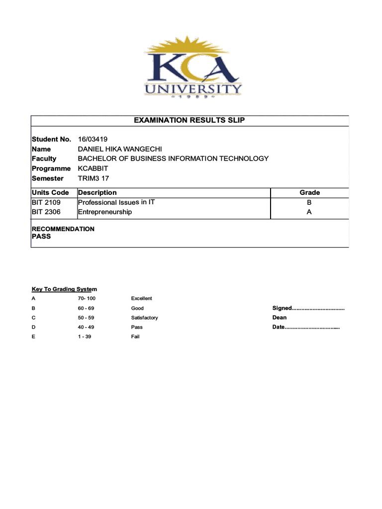 KCA Transcript PDF | PDF | Information System | Computer Programming