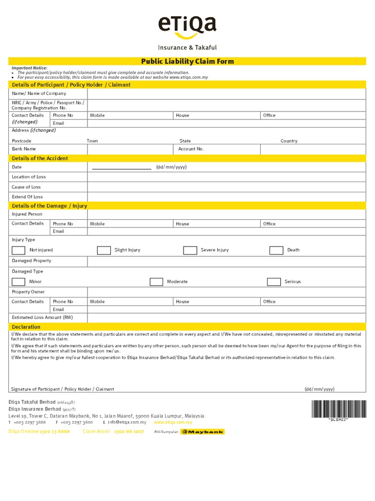 Public Liability Claim Form Eng | PDF | Private Law | Common Law