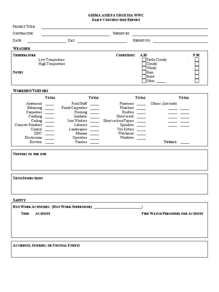 Daily Report Construction Form | PDF | Civil Engineering | Building ...