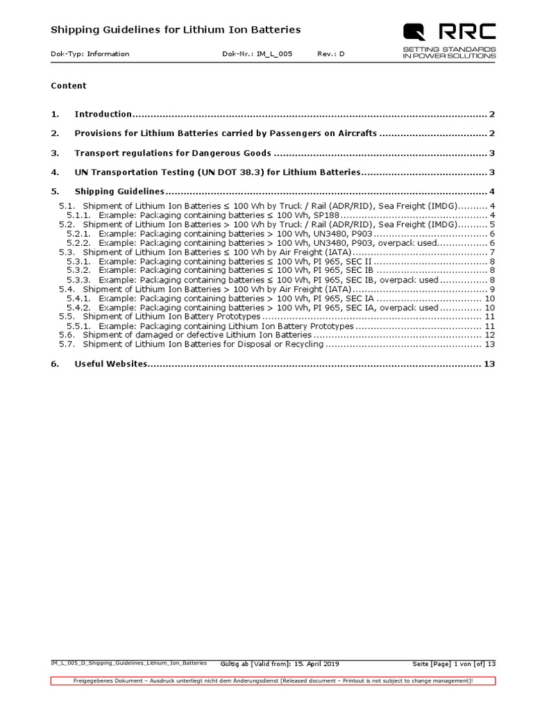 Shipping Guidelines For Lithium Ion Batteries: Dok-Typ: Information Dok ...