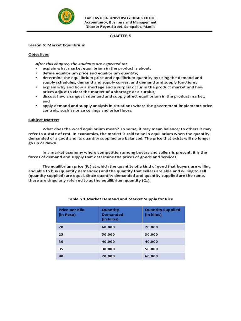 Lesson 5 Market Equilibrium PDF | PDF | Economic Equilibrium | Supply ...