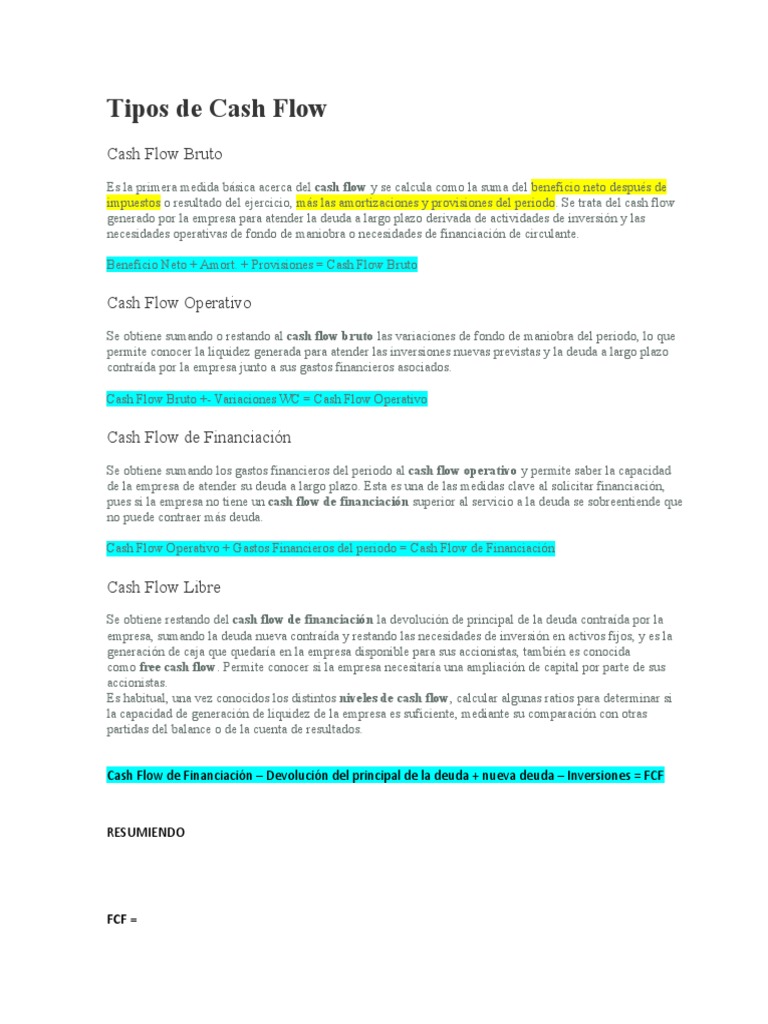 Tipos y Cálculo del Cash Flow | PDF | Finanzas y dinero
