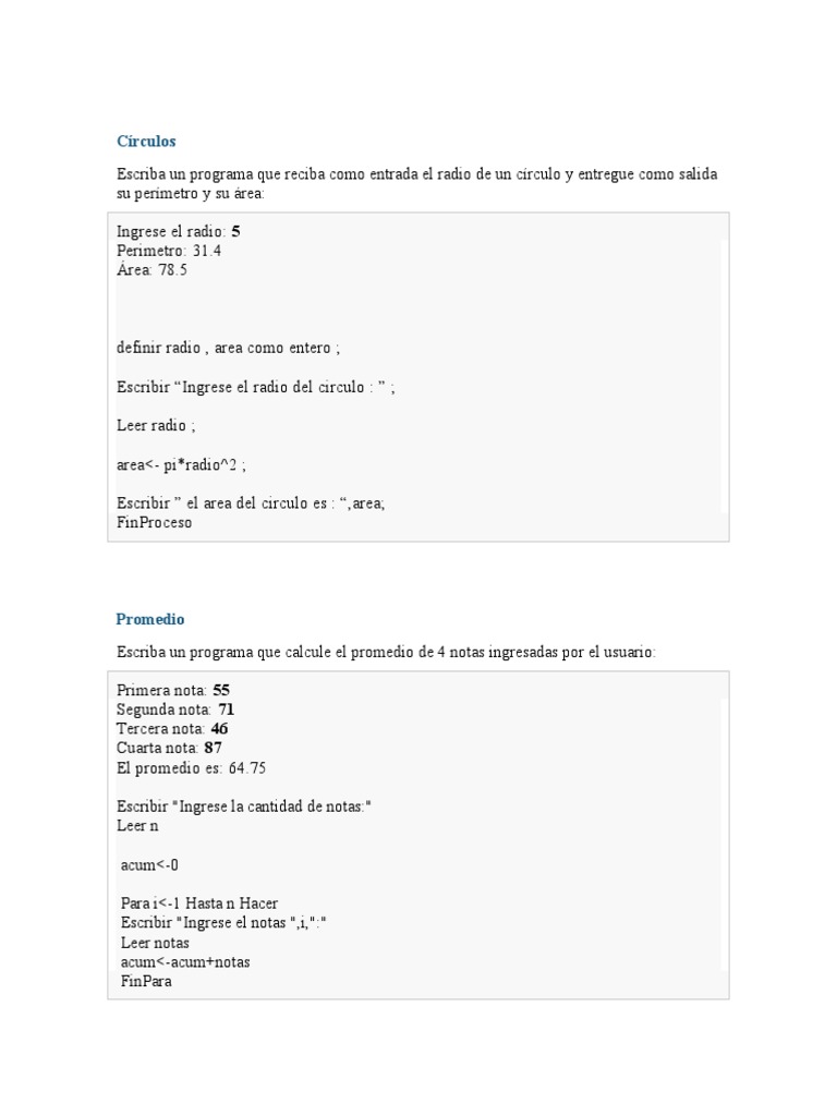 Ejercicios de Programacion | PDF | Métodos y materiales de enseñanza ...