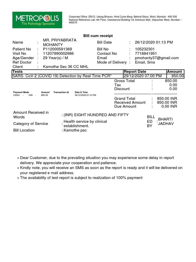 Bill Cum Receipt: Payment Mode Amount Transaction Id Date & Time | PDF ...