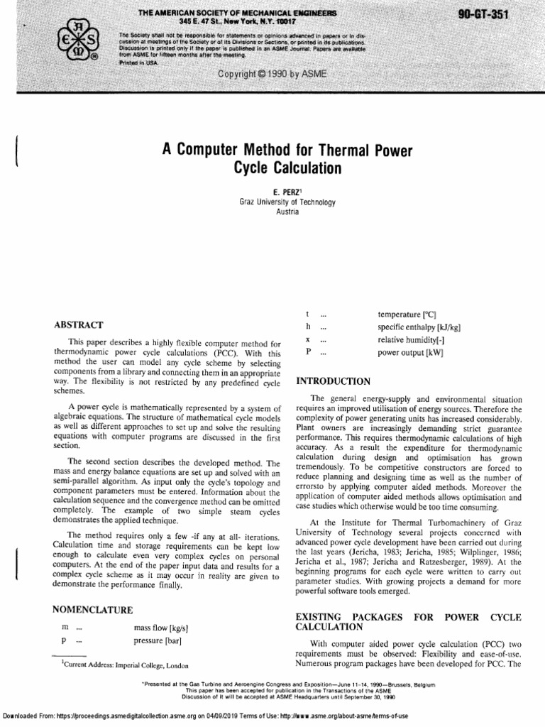 A Computer Method For Thermal Power Cycle Clculation | PDF | Fluid ...