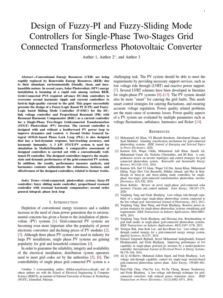 Design of Fuzzy-PI and Fuzzy-Sliding Mode Controllers For Single-Phase ...