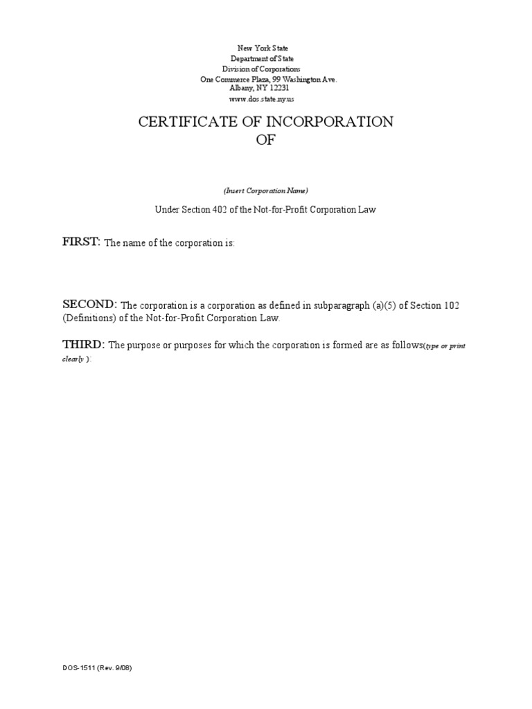 New York Not-for-Profit Incorporation Form | PDF | Corporations ...