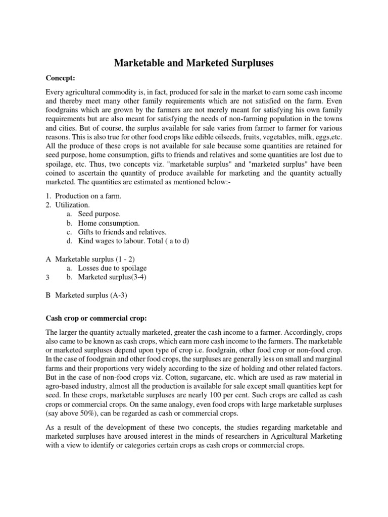 Understanding Marketable vs. Marketed Surplus | PDF | Cash Crop ...