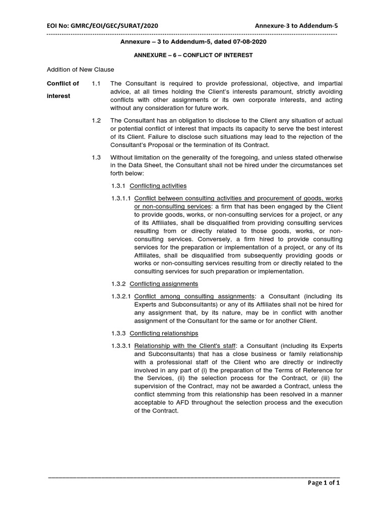 Annexure-3 To Addendum-5 | PDF | Consultant | Conflict Of Interest