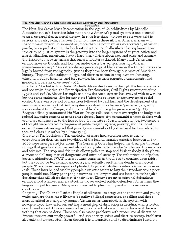 The New Jim Crow Summary | PDF | Justice | Crime & Violence