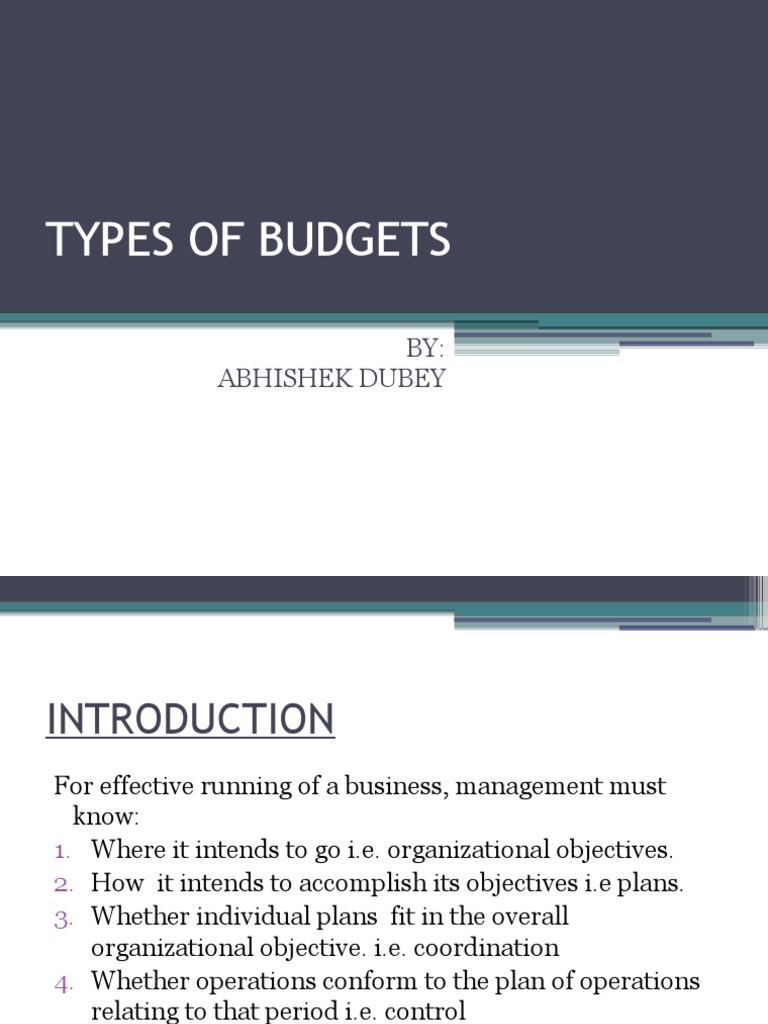Types of Budgets: BY: Abhishek Dubey | PDF | Budget | Cost