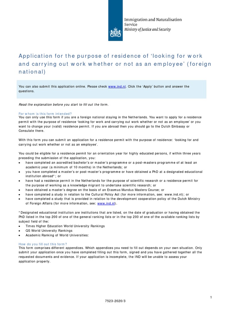 Application For The Purpose of Residence of Looking For Work and ...