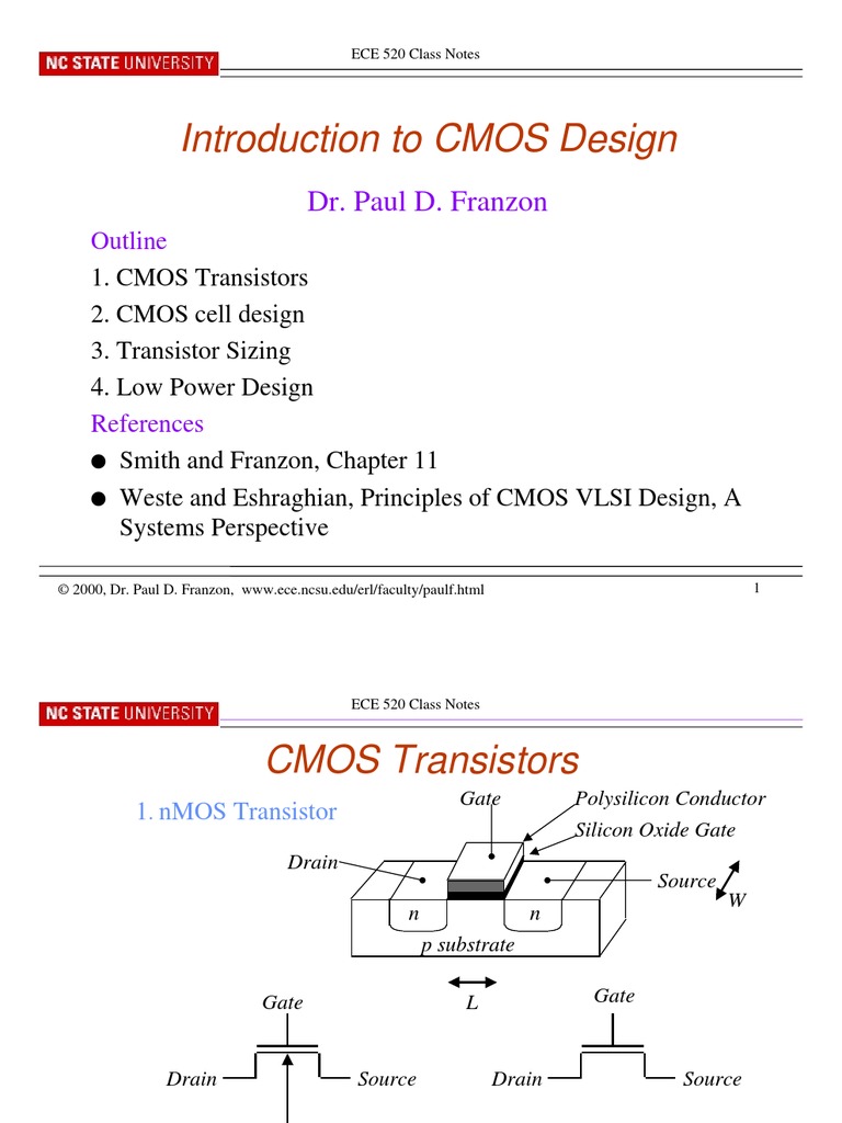 Introduction To CMOS Design: Dr. Paul D. Franzon | PDF | Cmos | Mosfet