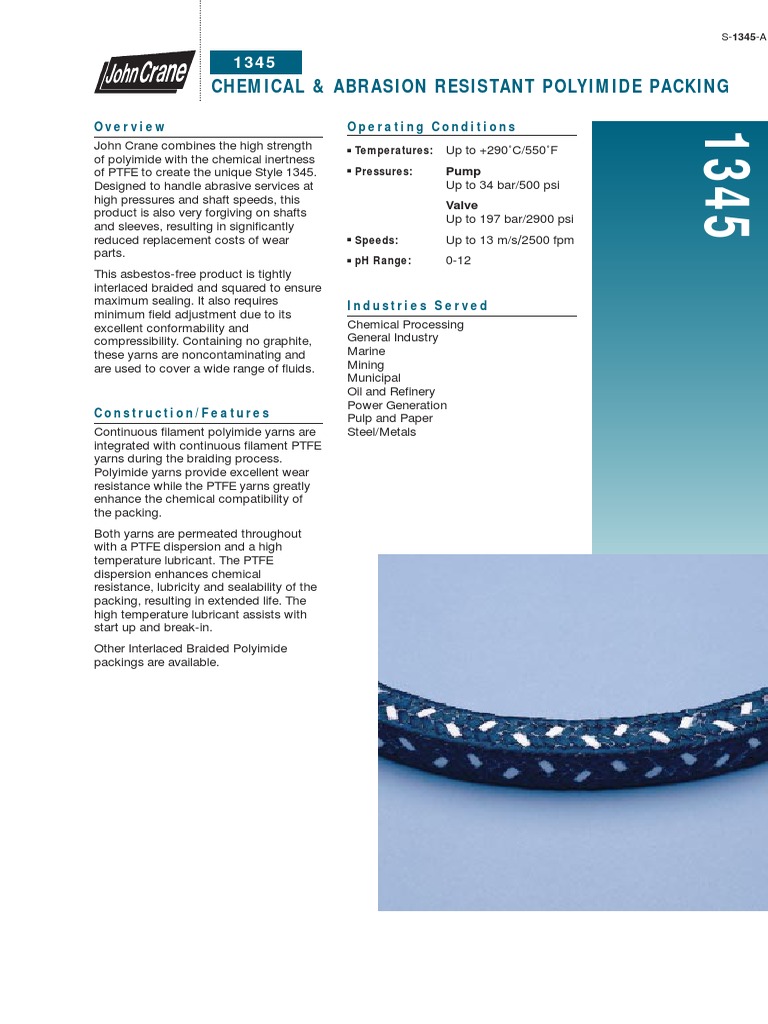 Chemical & Abrasion Resistant Polyimide Packing: Operating Conditions ...