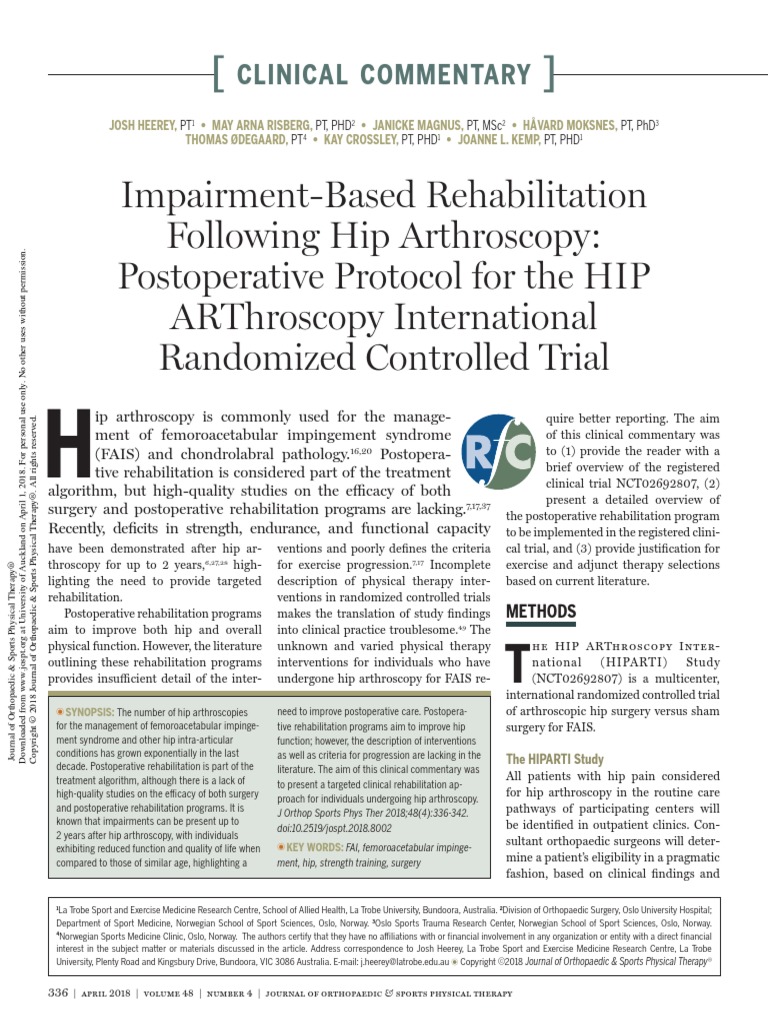 Impairment-Based Rehabilitation Following Hip Arthroscopy ...