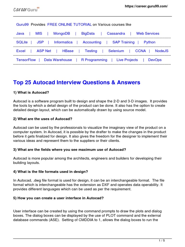Top 25 Autocad Interview Questions & Answers | PDF | Auto Cad | 3 D ...