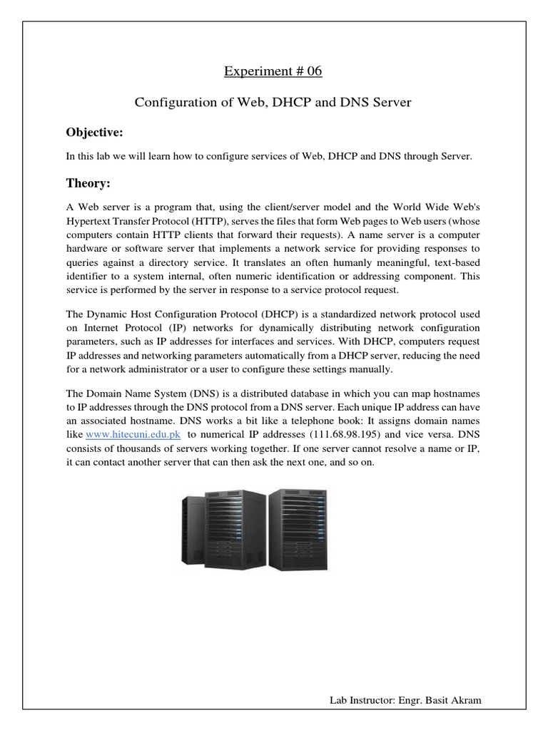 Experiment 06 Configuration Of Web Dhcp And Dns Server Objective Pdf Domain Name System
