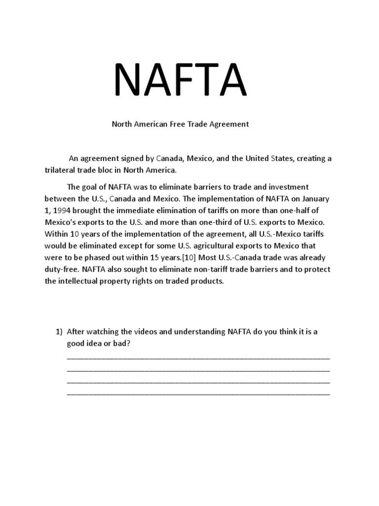 NAFTA Questions Worksheet | PDF