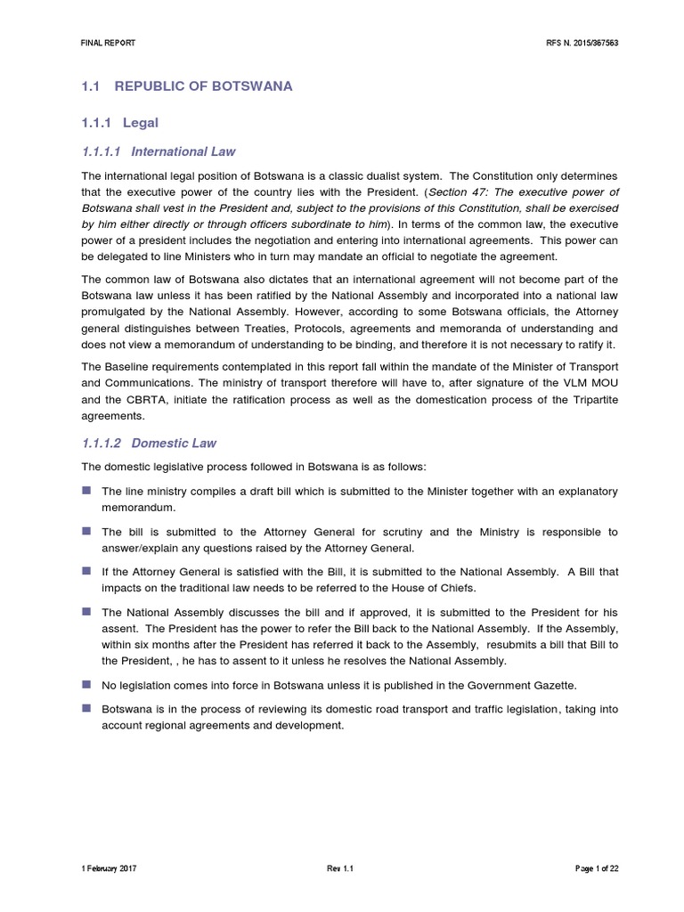 Botswana Transport Legal Framework | PDF | Driver's License | Ratification