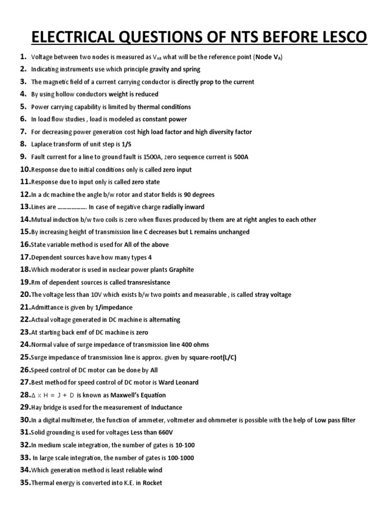 Electrical Questions of Nts Before Lesco: Node V | PDF | Transformer ...