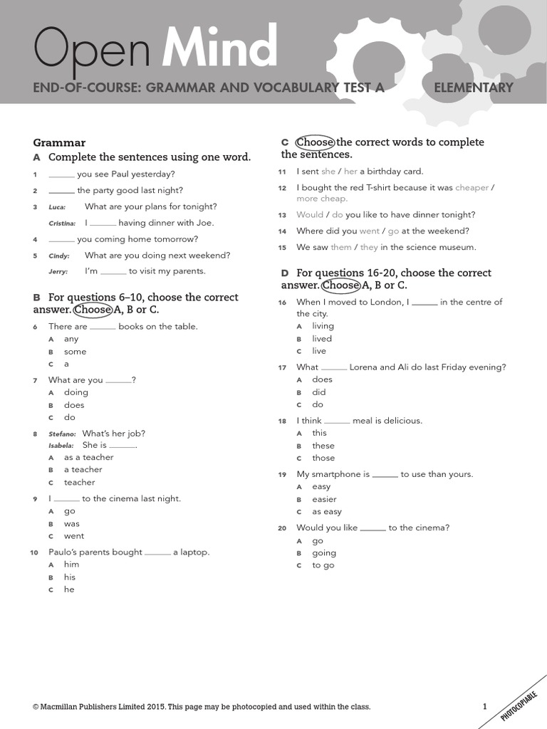 Open Mind - Test A | PDF