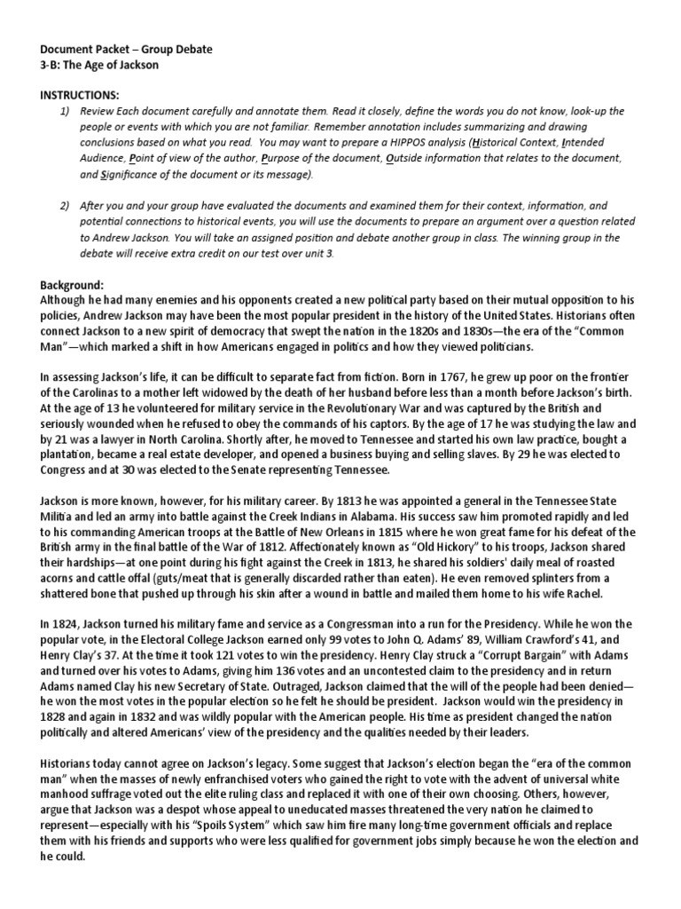Document Pack 3-B - The Age of Jackson | PDF | Andrew Jackson | The ...