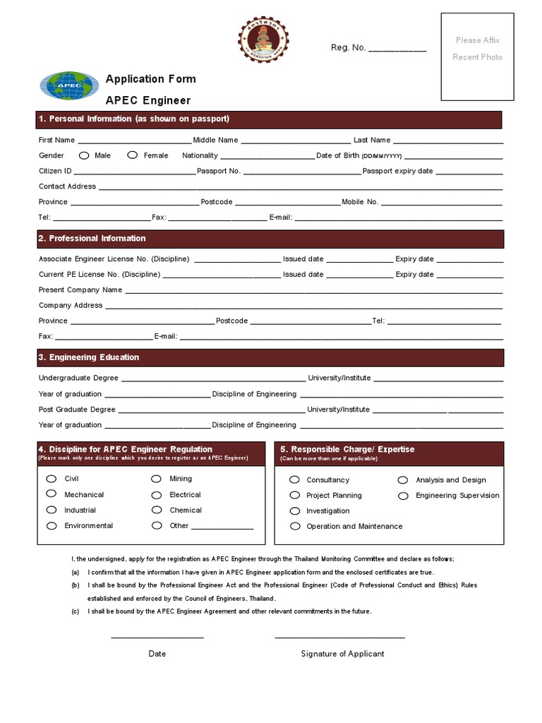 Application Form APEC Engineer: 1. Personal Information (As Shown On ...