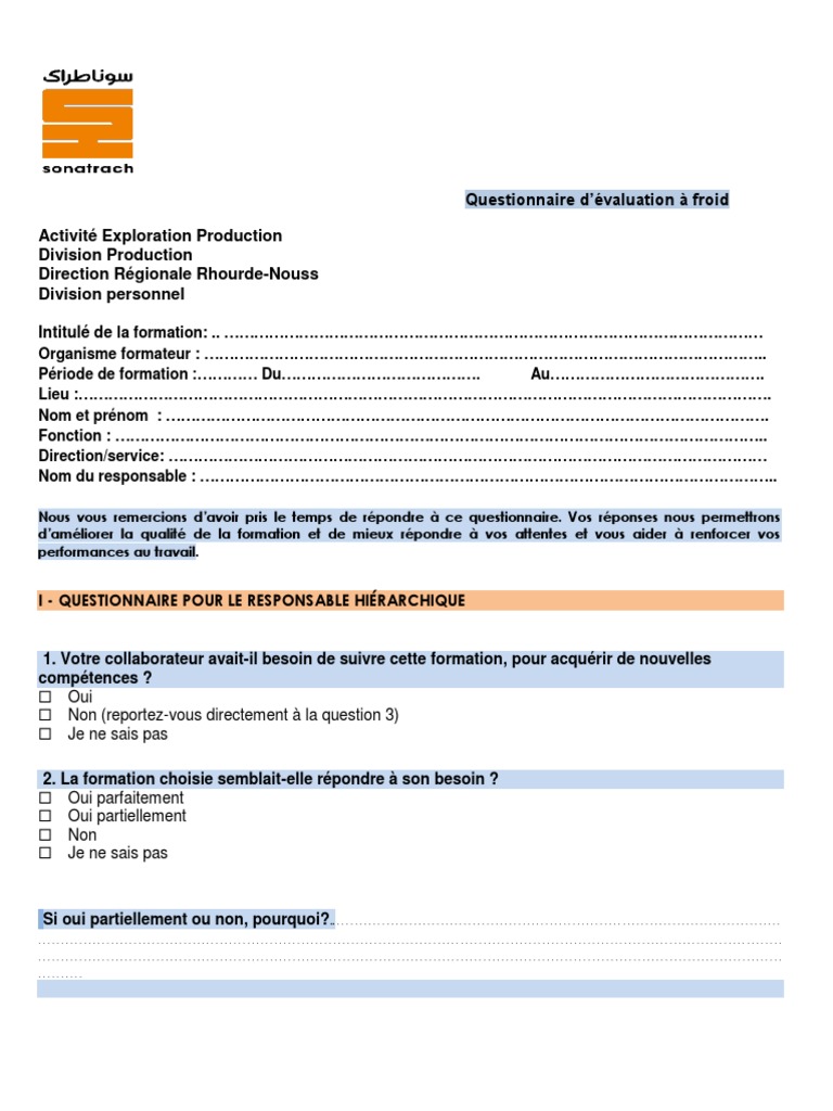 Questionnaire D'évaluation A Froid | PDF | Business