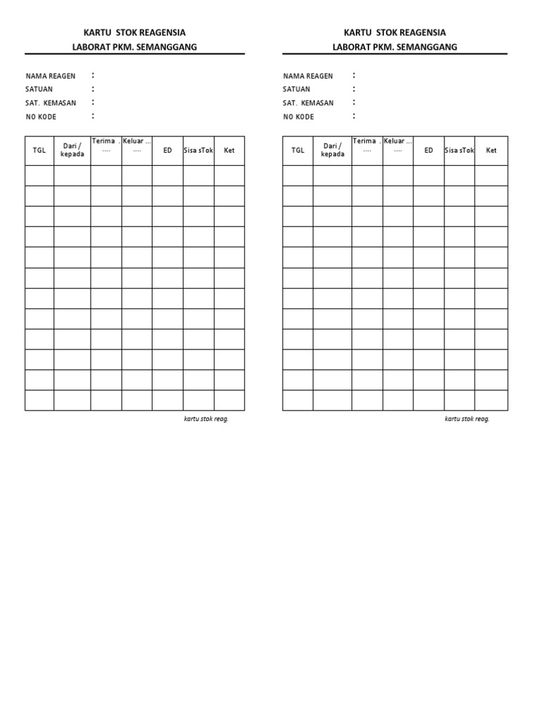 Kartu Stok Reagen - BHP Lab. | PDF