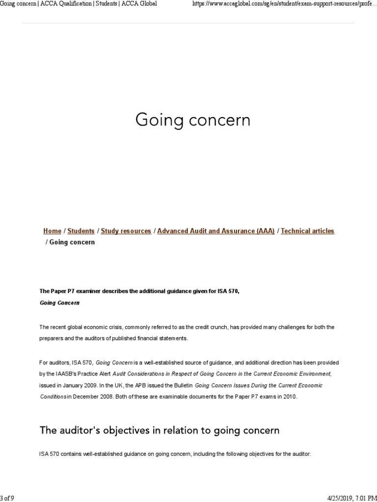 Going Concern - ACCA Qualification - Students - ACCA Global | PDF ...
