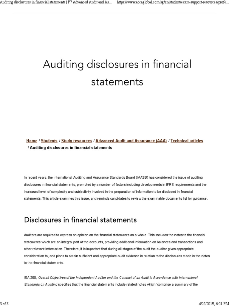 Auditing Disclosures in Financial Statements - P7 Advanced Audit and ...