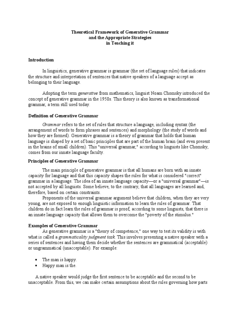 Theoretical Framework of Generative Grammar | PDF | Syntax | Grammar
