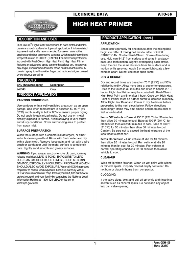 High Heat Primer: Technical Data ATO-56 | PDF | Paint | Materials