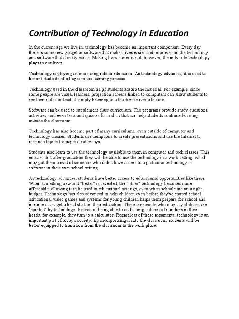 Contribution of Technology in Education | PDF