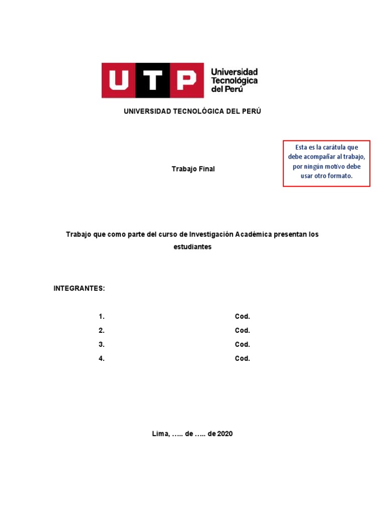 Carátula para Trabajo Final UTP | PDF