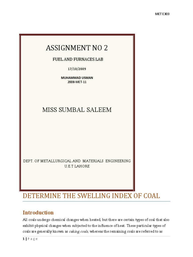 To Determine The Swelling Index of Coa Finall | PDF | Coal | Gases