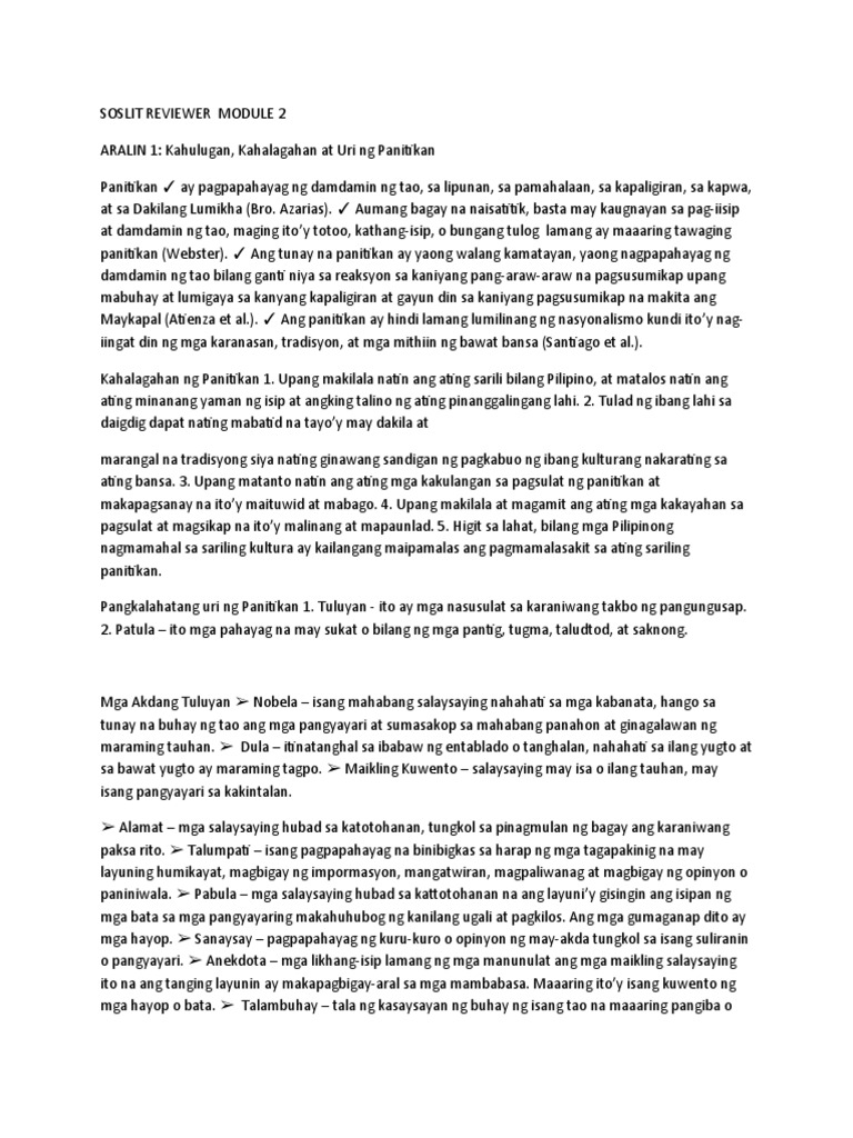 Soslit Reviewer Module 2 | PDF