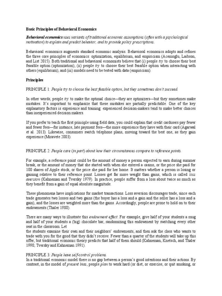 Principles of Behavioral Economics | PDF | Behavioral Economics | Economics