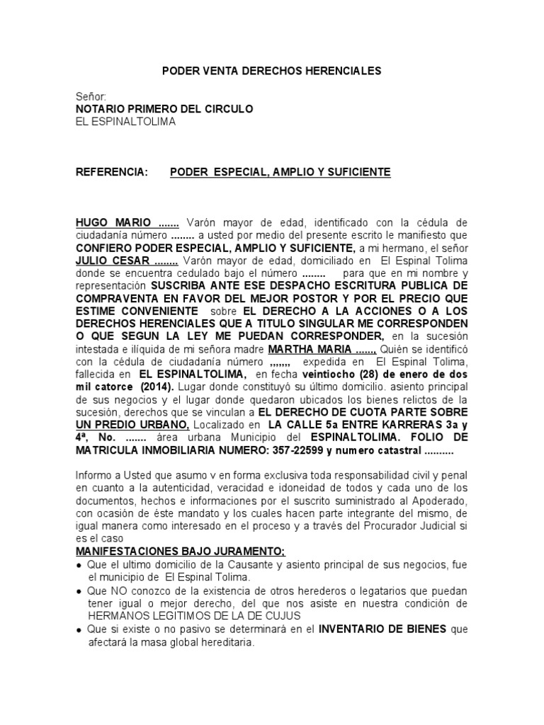 Poder Venta Derechos Herenciales | PDF | Herencia | Justicia