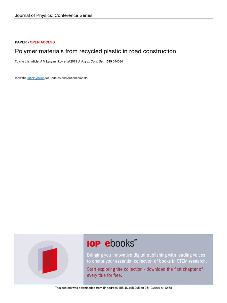 Polymer Materials From Recycled Plastic in Road Construction | PDF ...