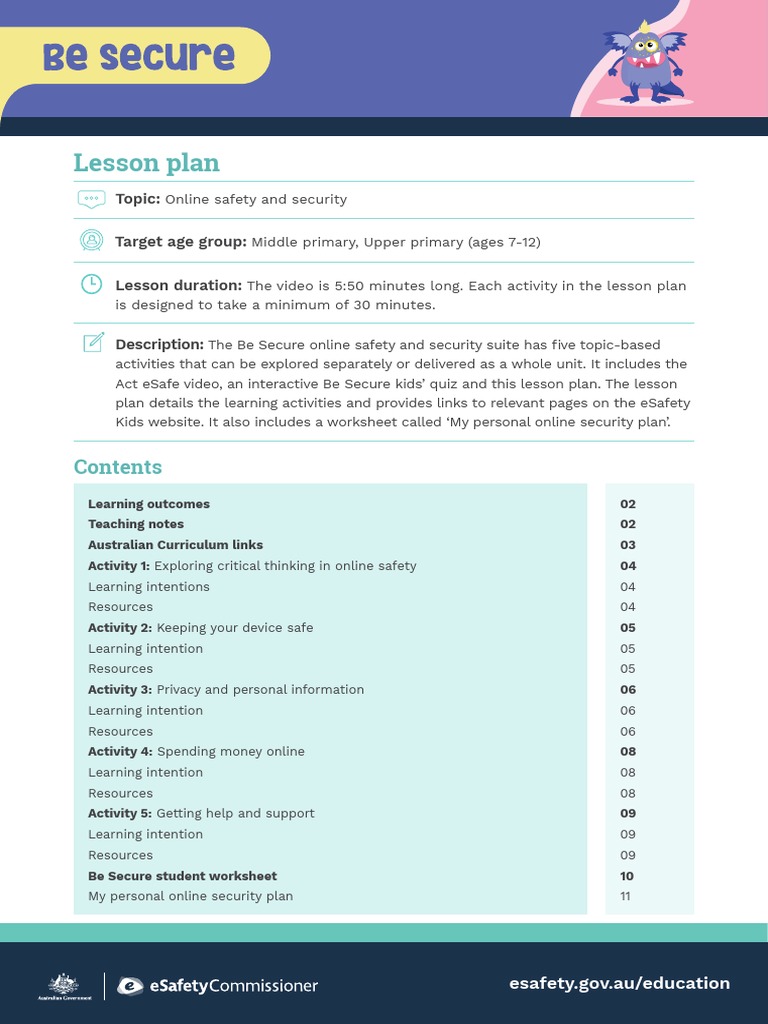 Be Secure Lesson Plan | PDF | Privacy | Online And Offline