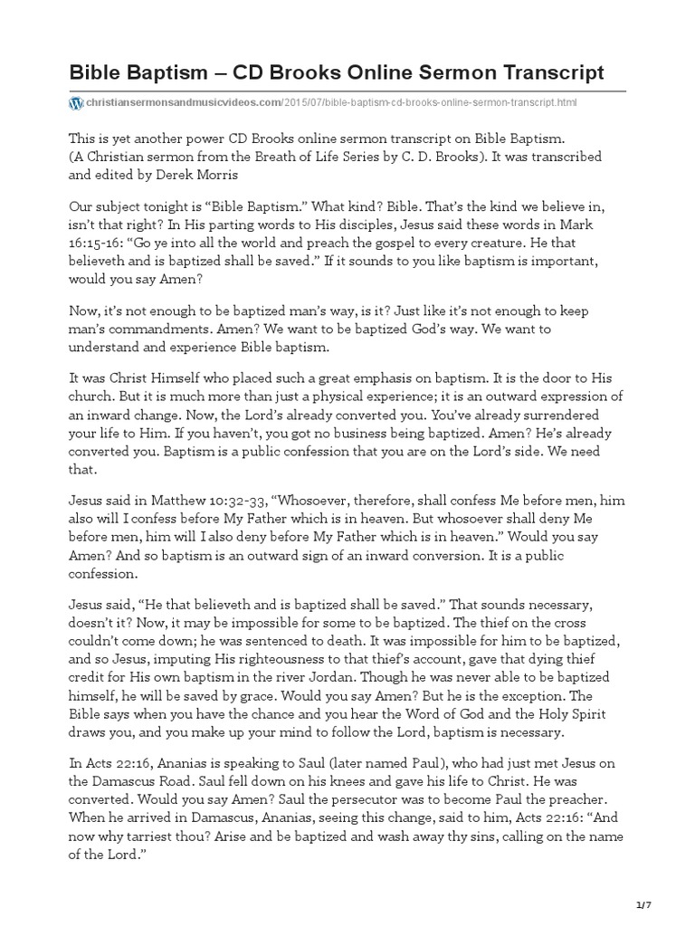 Bible Baptism Sermon by C.D. Brooks | PDF