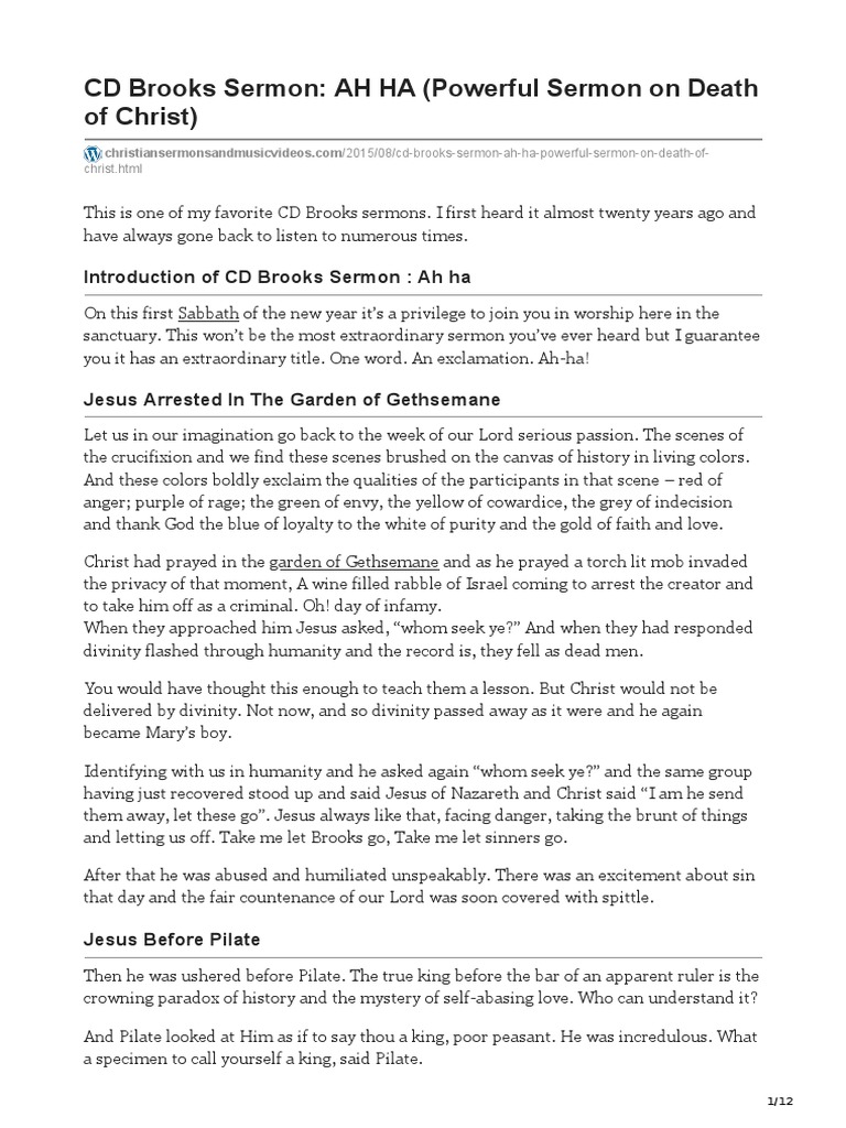 CD Brooks Sermon AH HA Powerful Sermon On Death of Christ | PDF ...