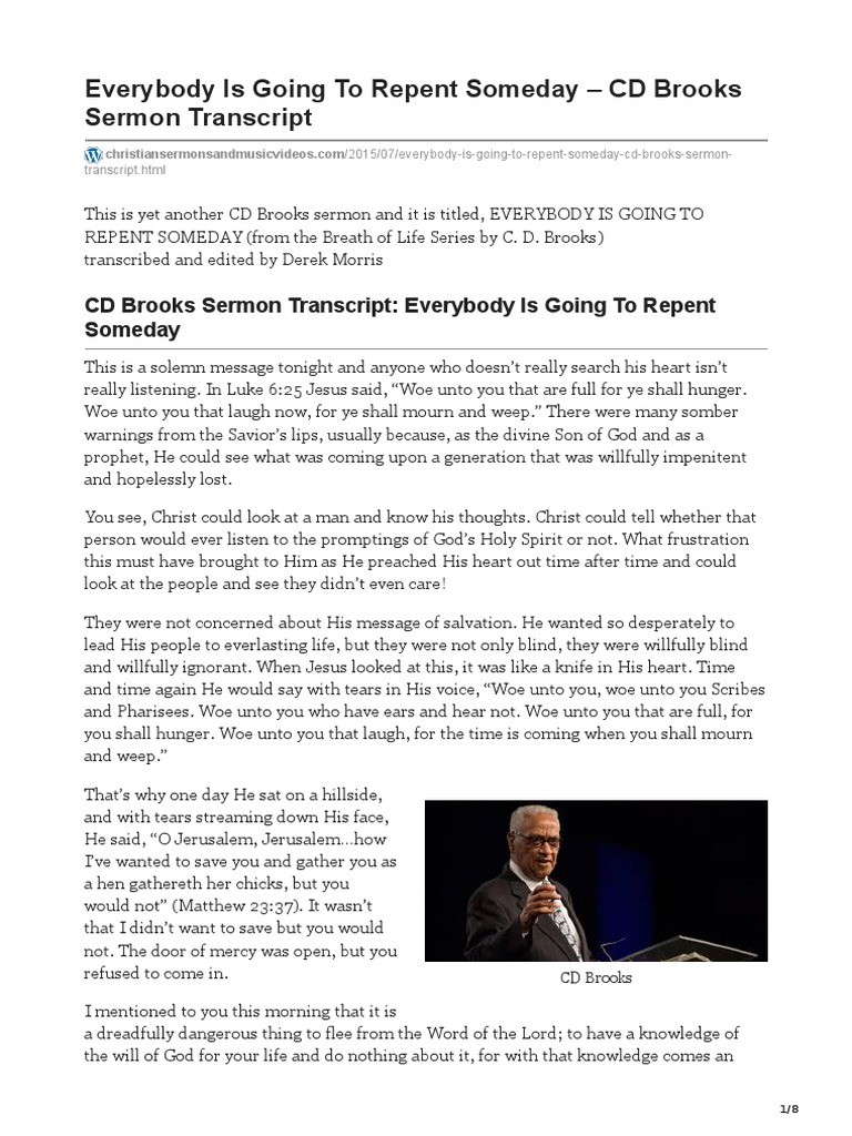 CD Brooks Sermon: Everyone Is Going To Repent Someday | PDF | Jesus ...